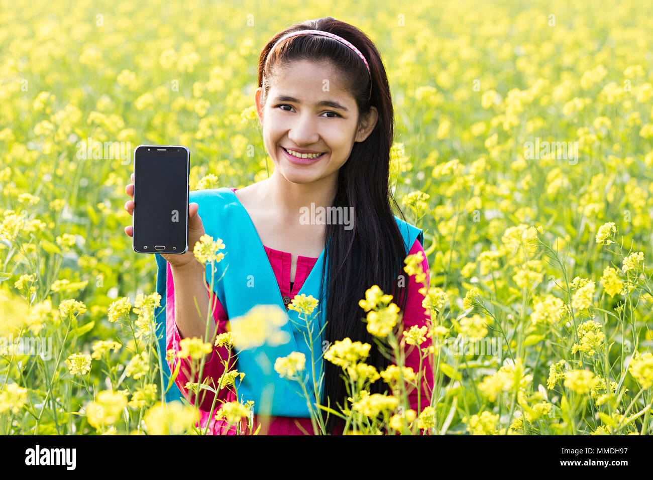One Rural Villager Young Girl Showing Mobile Phone Farm Village Stock ...
