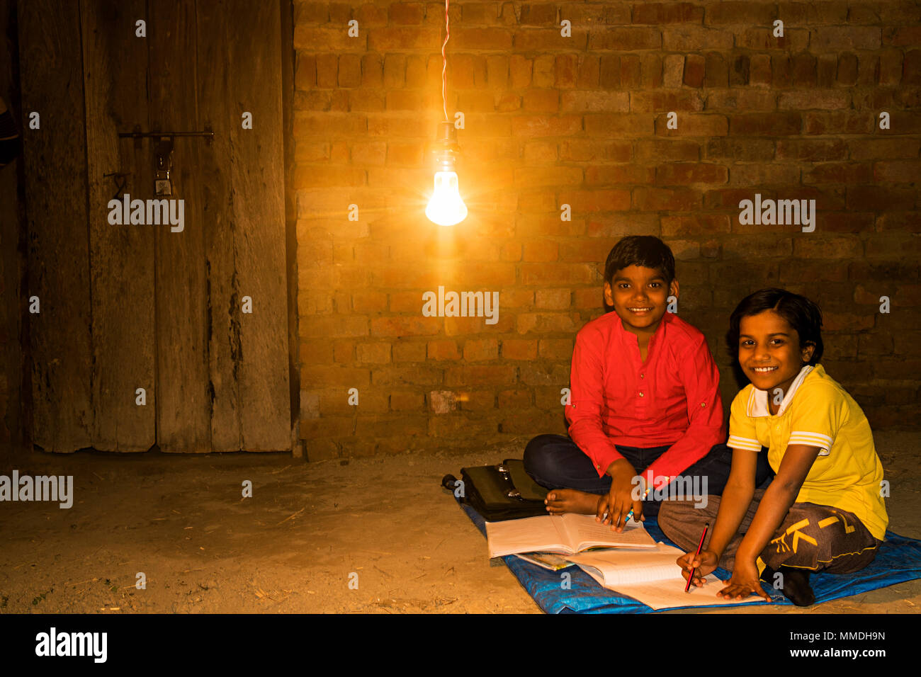 Two Rural Kids Boy And Girl Book Studying Education In-Home Stock Photo ...