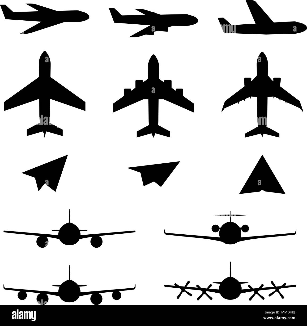 Set of plane icons. Jet airplanes, paper wings. Personal and charter ...