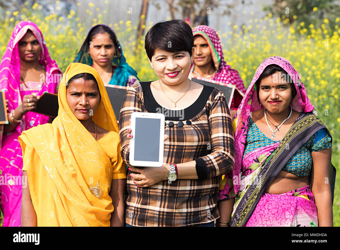 Group Rural Females Advisor Showing Mobile Tablet -Pc Technology Farm ...