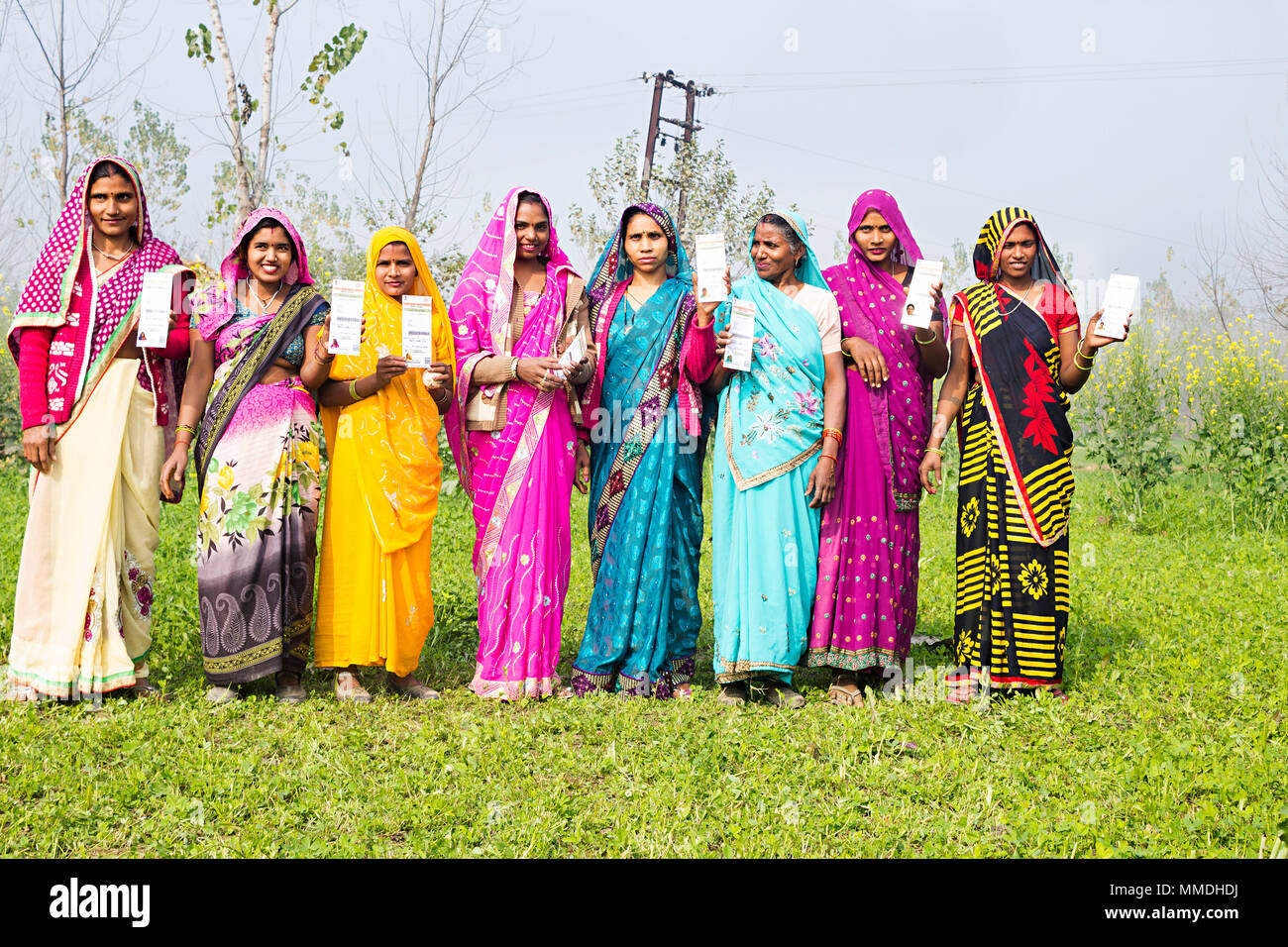Group Rural Villager Ladies Together Showing Aadhaar-Card Government ...