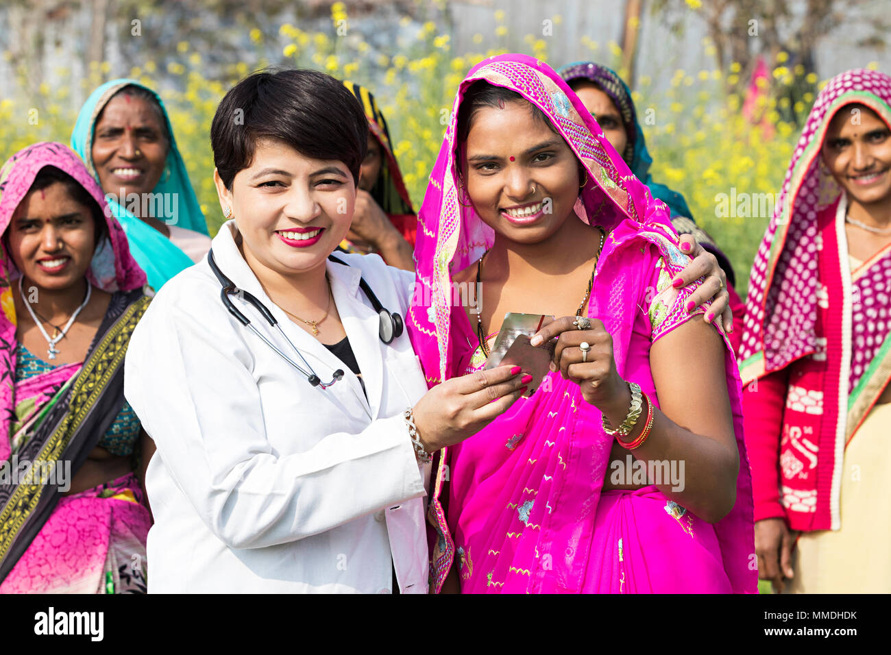 Rural Villager Females Check-up Doctor Giving Medicine Treatment Survey ...