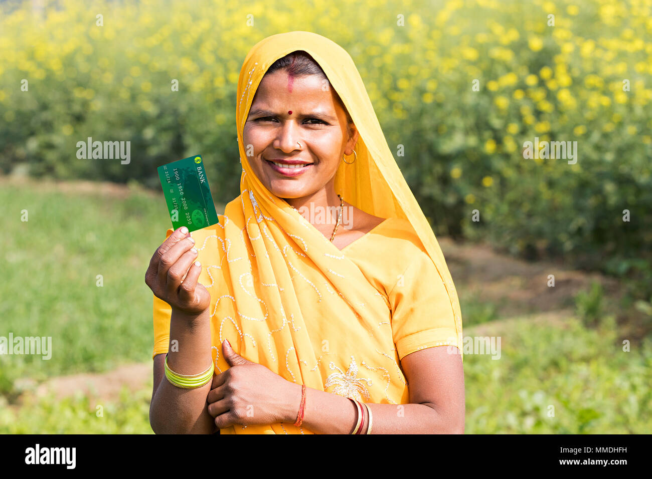 One Rural Villager Woman Showing Credit Card Service Field Village ...