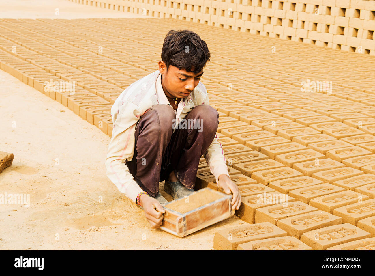 One Rural Boy Factory Labour Working Brick Making Brick-Factory In ...