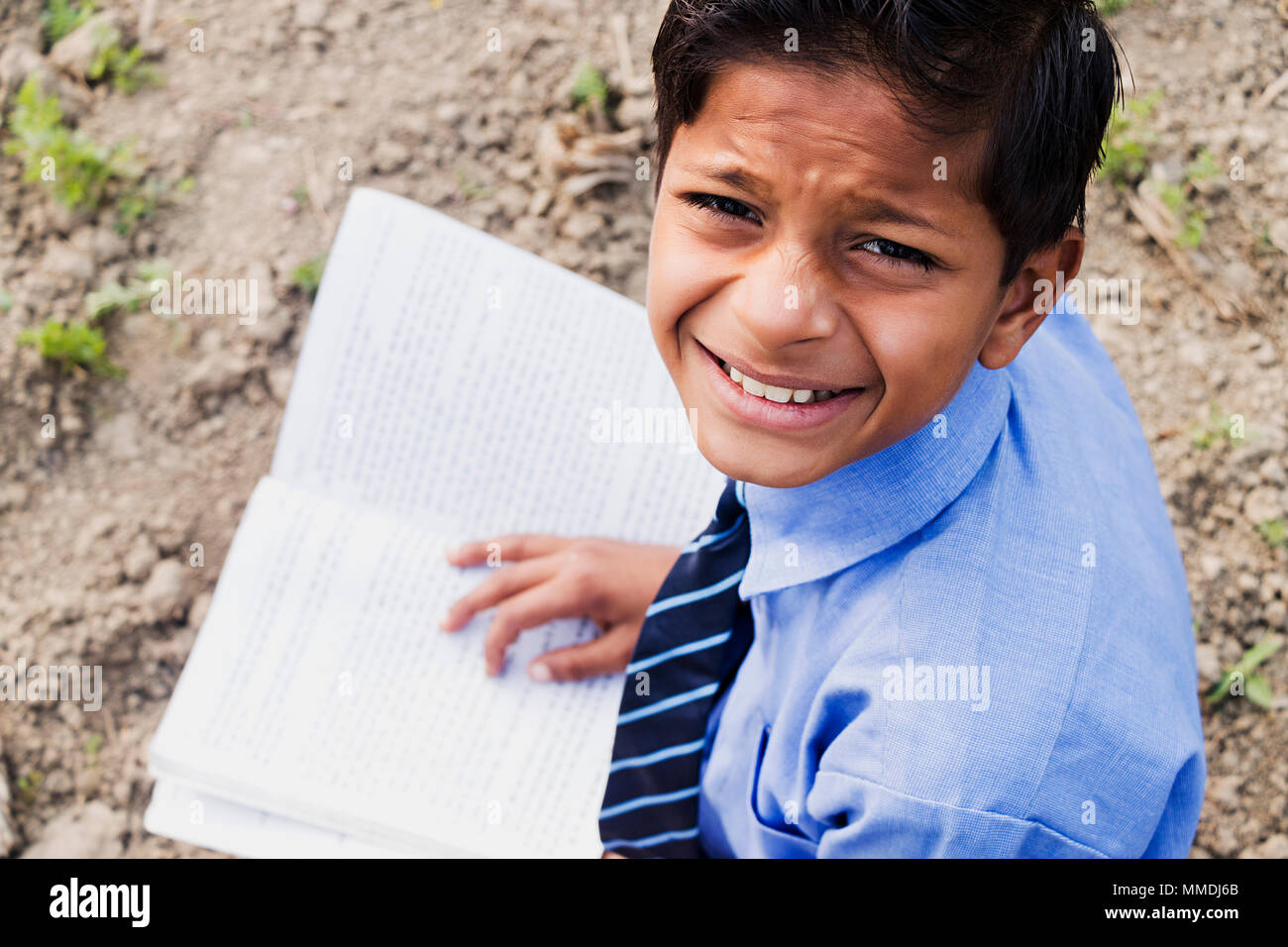 One Rural School Kid-Boy Student Reading Book Education Outdoors ...