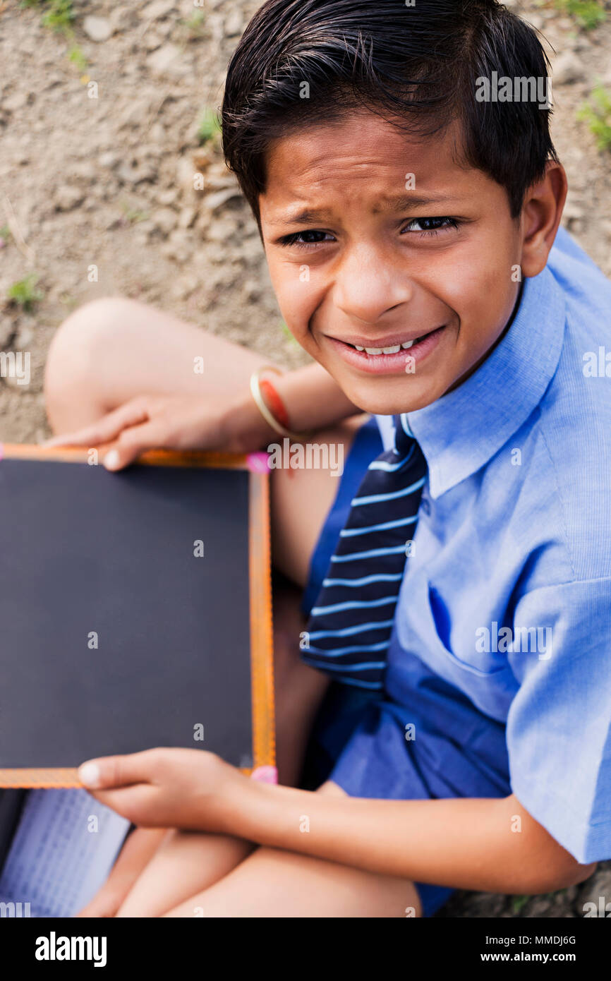 One Rural School Kid Boy Student Slate-Board Studying Education ...