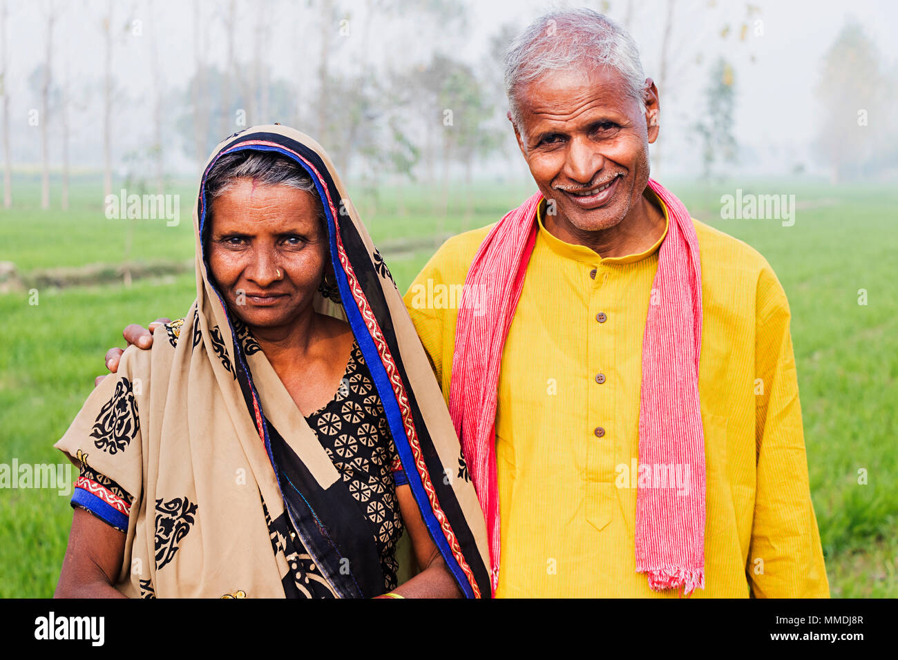 Rural Farmer Villager Senior Married-Couple Standing Together In-Farm ...