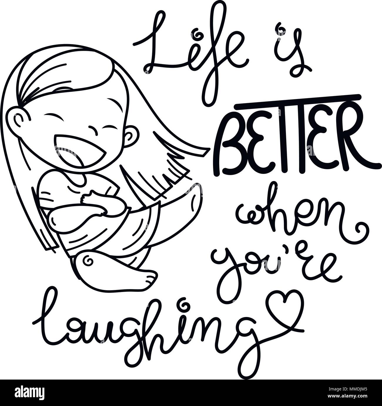 Life is better when you are laughting. Cute cartoon kids. Vector and ...