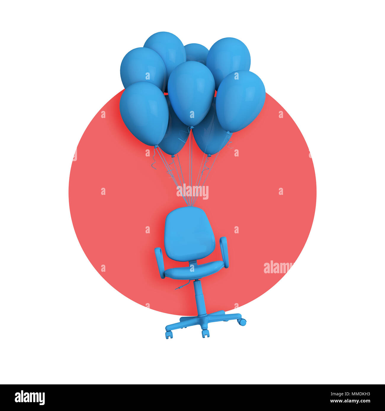 Office chair attached to balloons, improvement, innovation concept. 3D ...