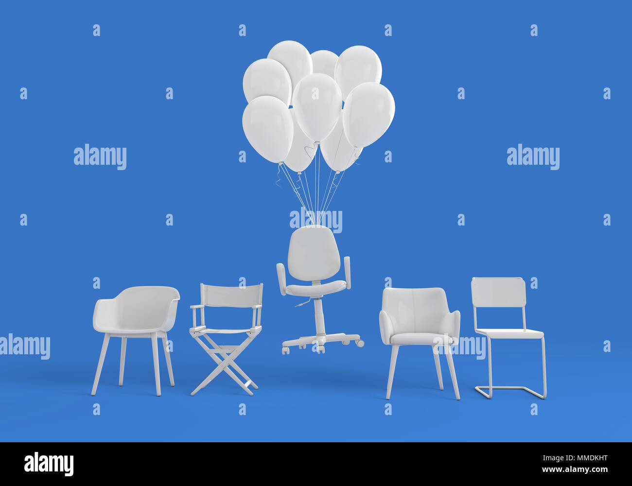 Office chair attached to balloons. Career development and success ...