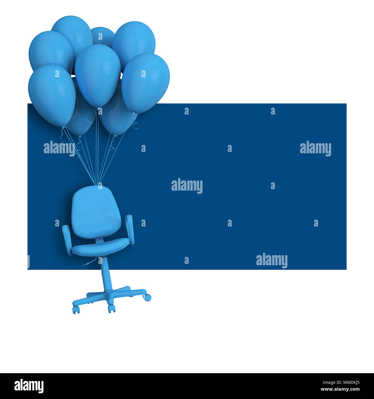Office chair attached to balloons, improvement, innovation concept. 3D ...