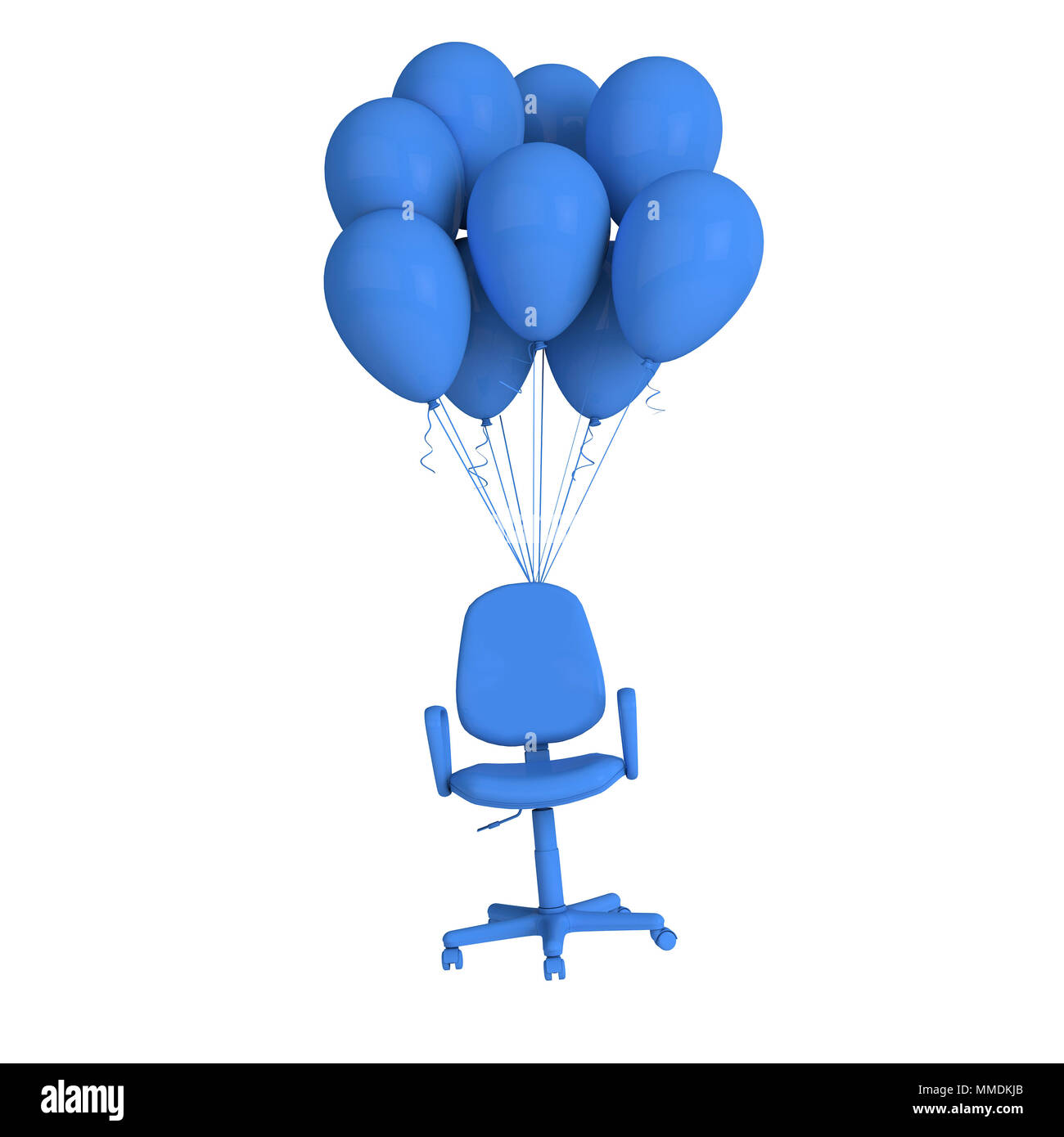 Office chair attached to balloons, improvement, innovation concept. 3D ...