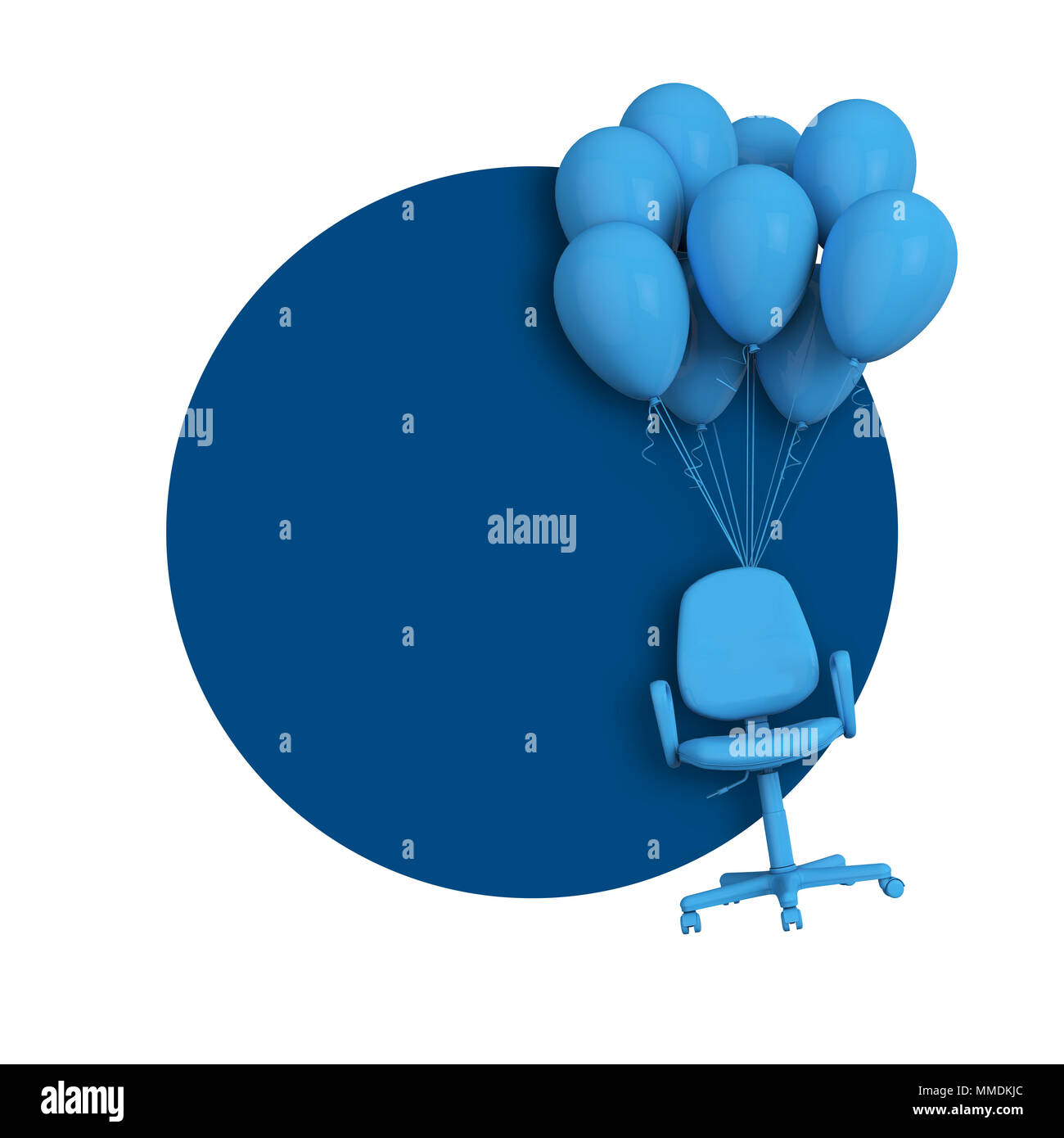 Office chair attached to balloons, improvement, innovation concept. 3D ...