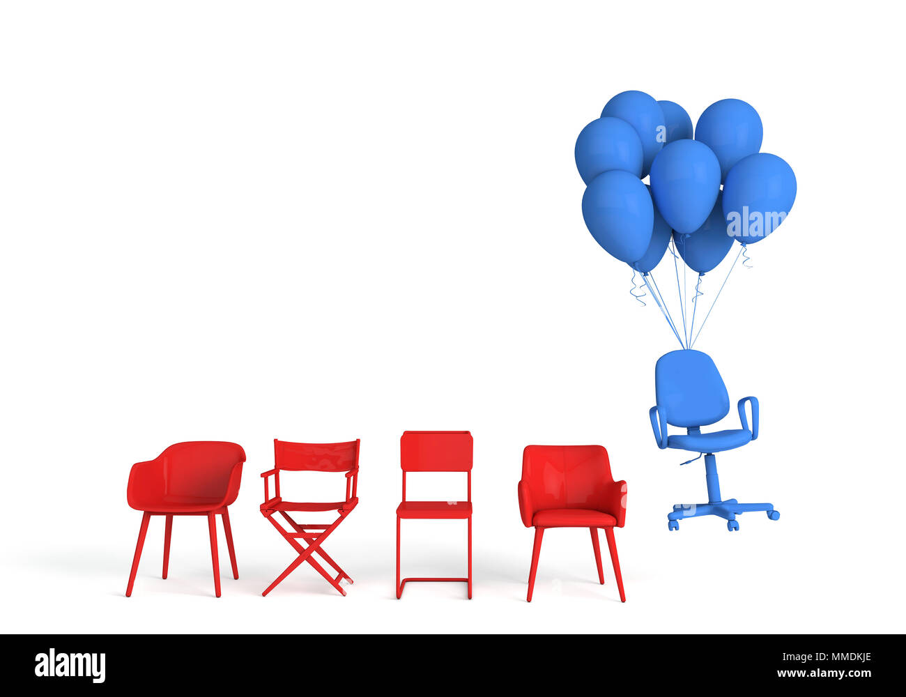 Office chair attached to balloons. Career development and success ...