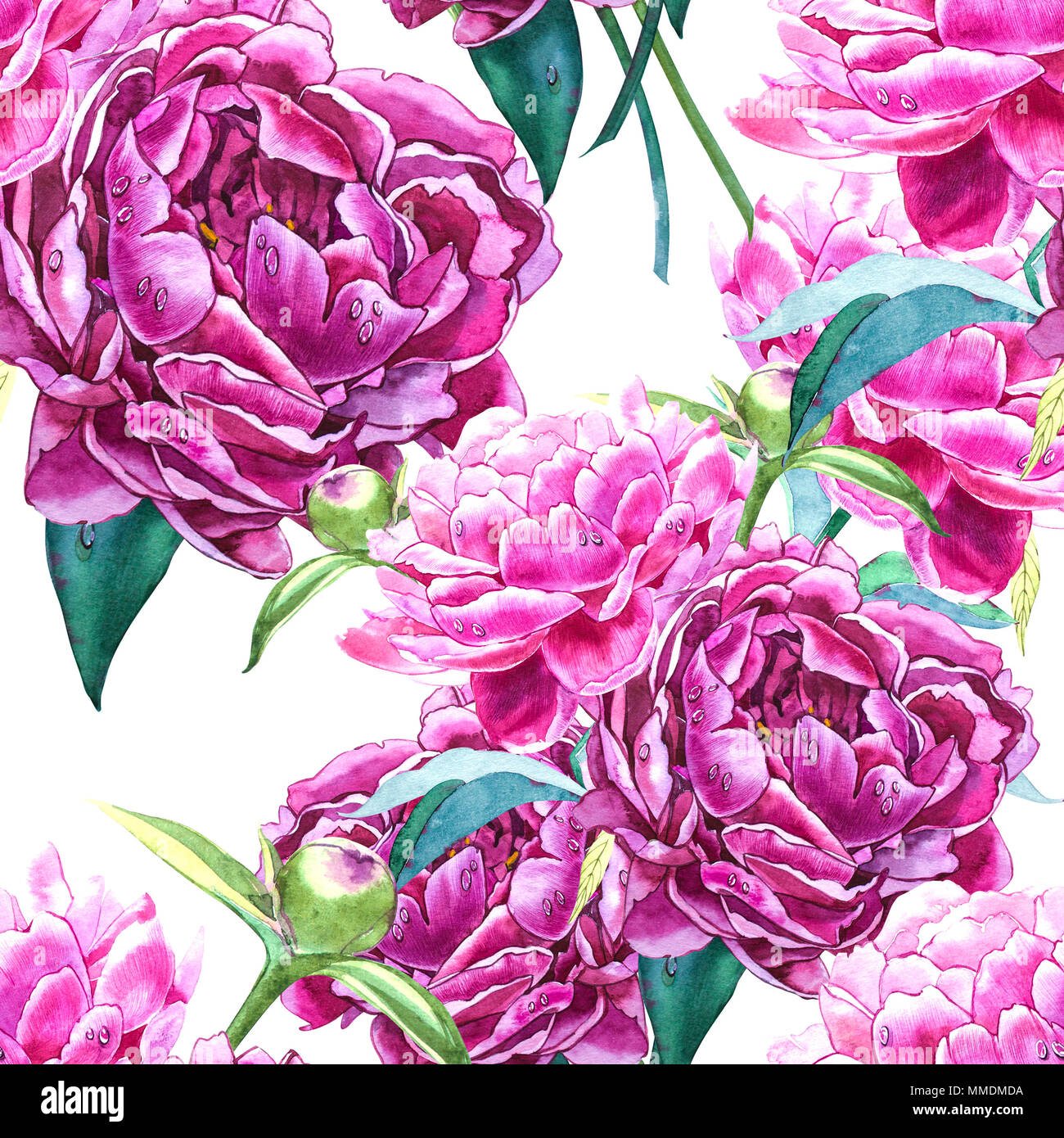 Seamless background with peony flowers. Watercolor illustration ...