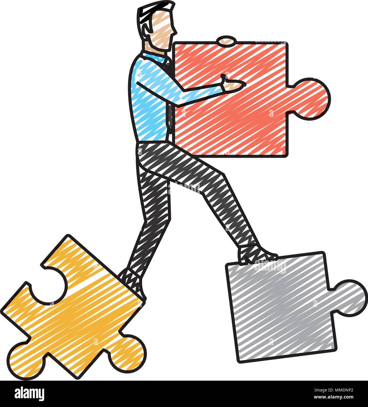 doodle professional businessman with puzzle pieces success Stock Vector ...