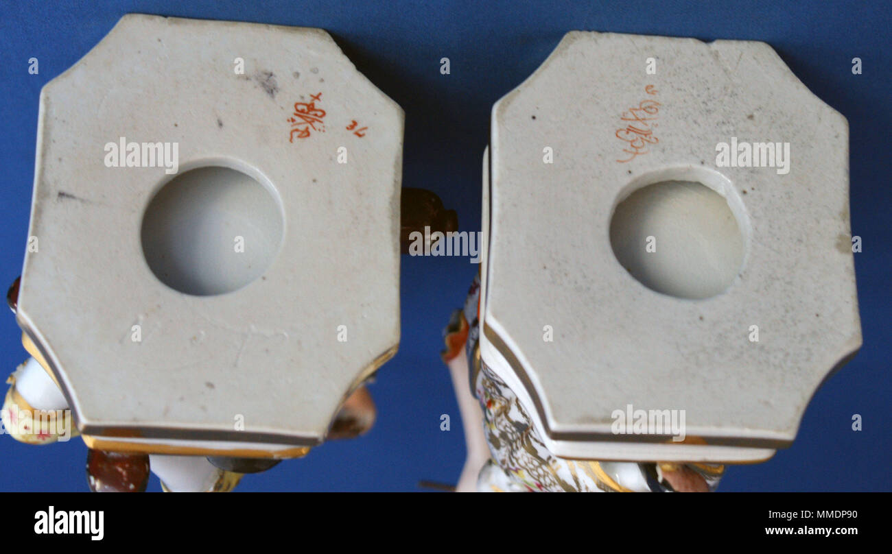 Derby Porcelain Red Crown Painted Backstamp Mark on the base of figures ...