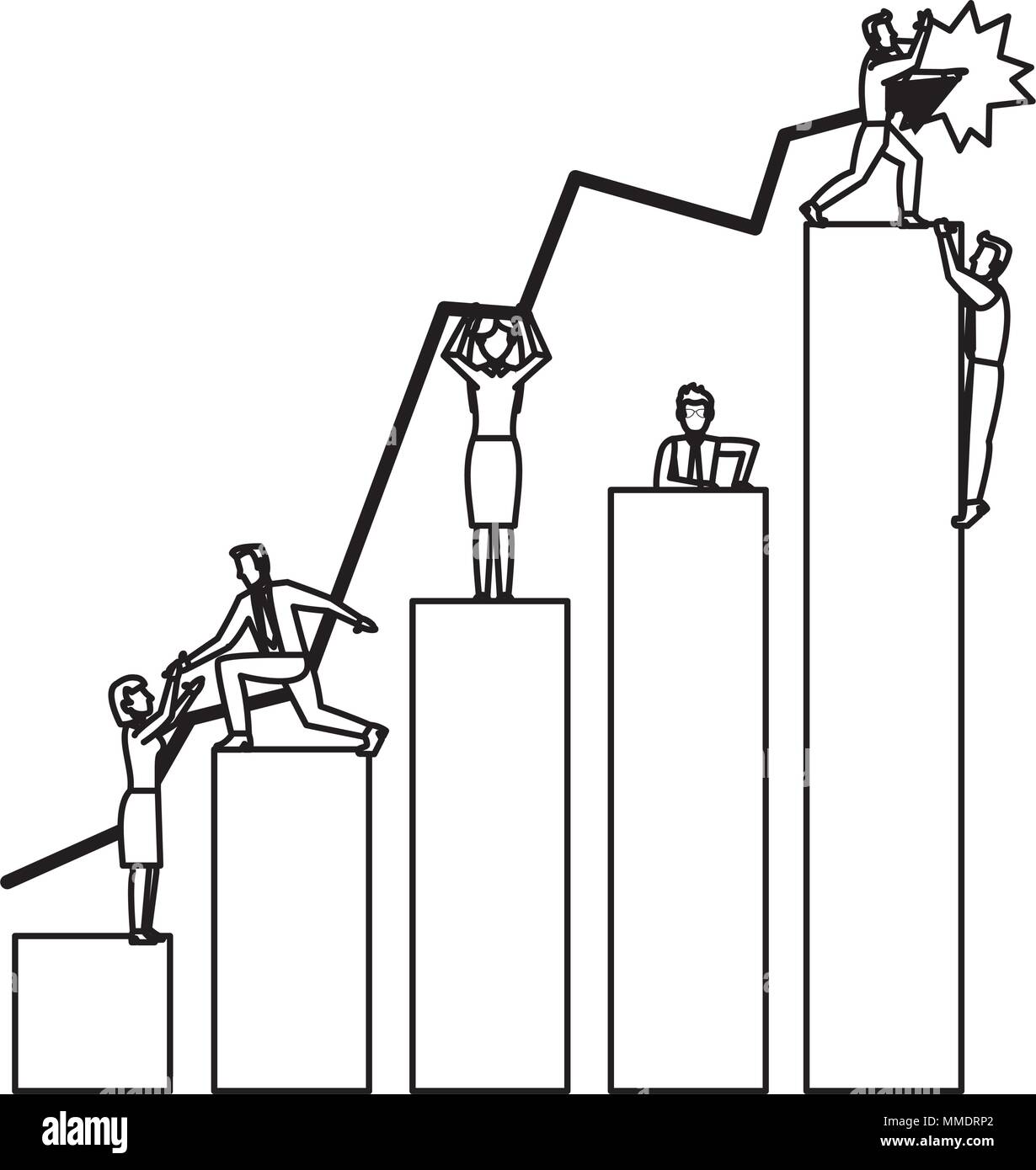 line businesspeople teamwork in the statistics diagram bar Stock Vector ...