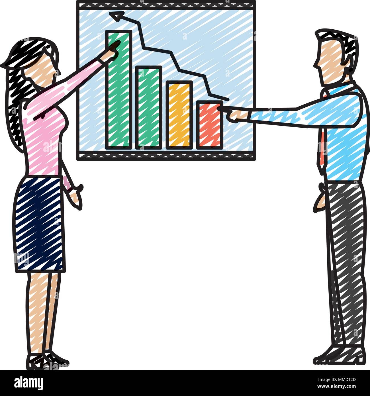 doodle businesspeople teamwork with statistics diagram strategy Stock ...