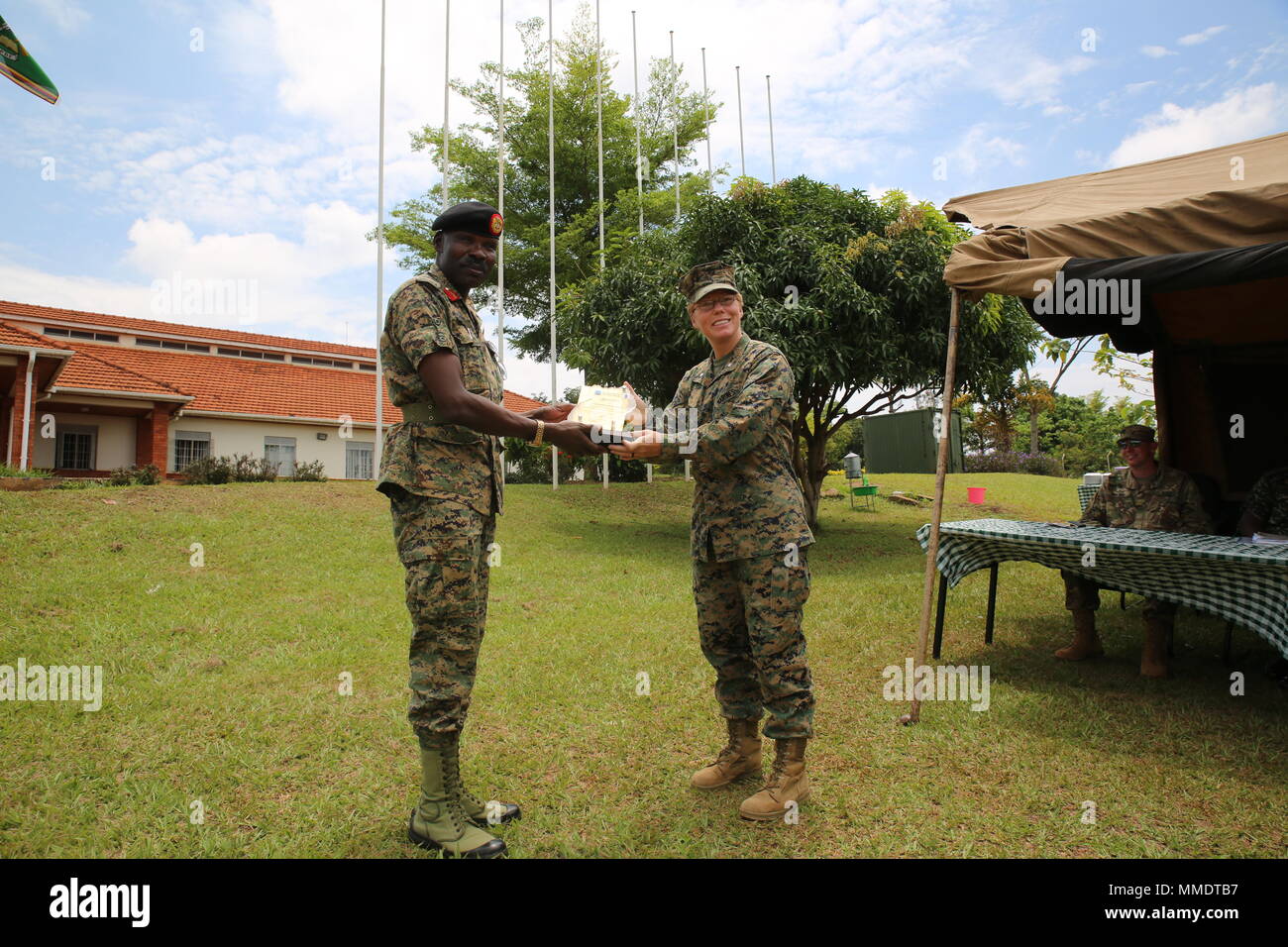 Gen. Nakibus Lakara, the base commandant of Camp Jinja, presents an ...