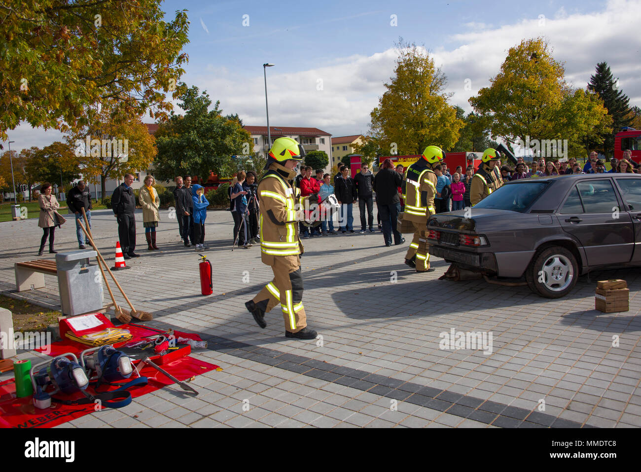 Firefighters assigned to the US Army Garrison Ansbach stabilize a ...