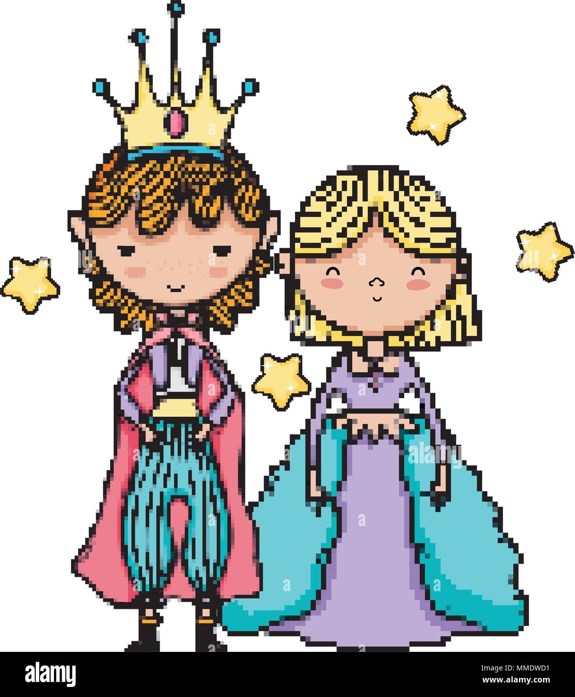 pixel princess and prince together with stars Stock Vector Image & Art ...