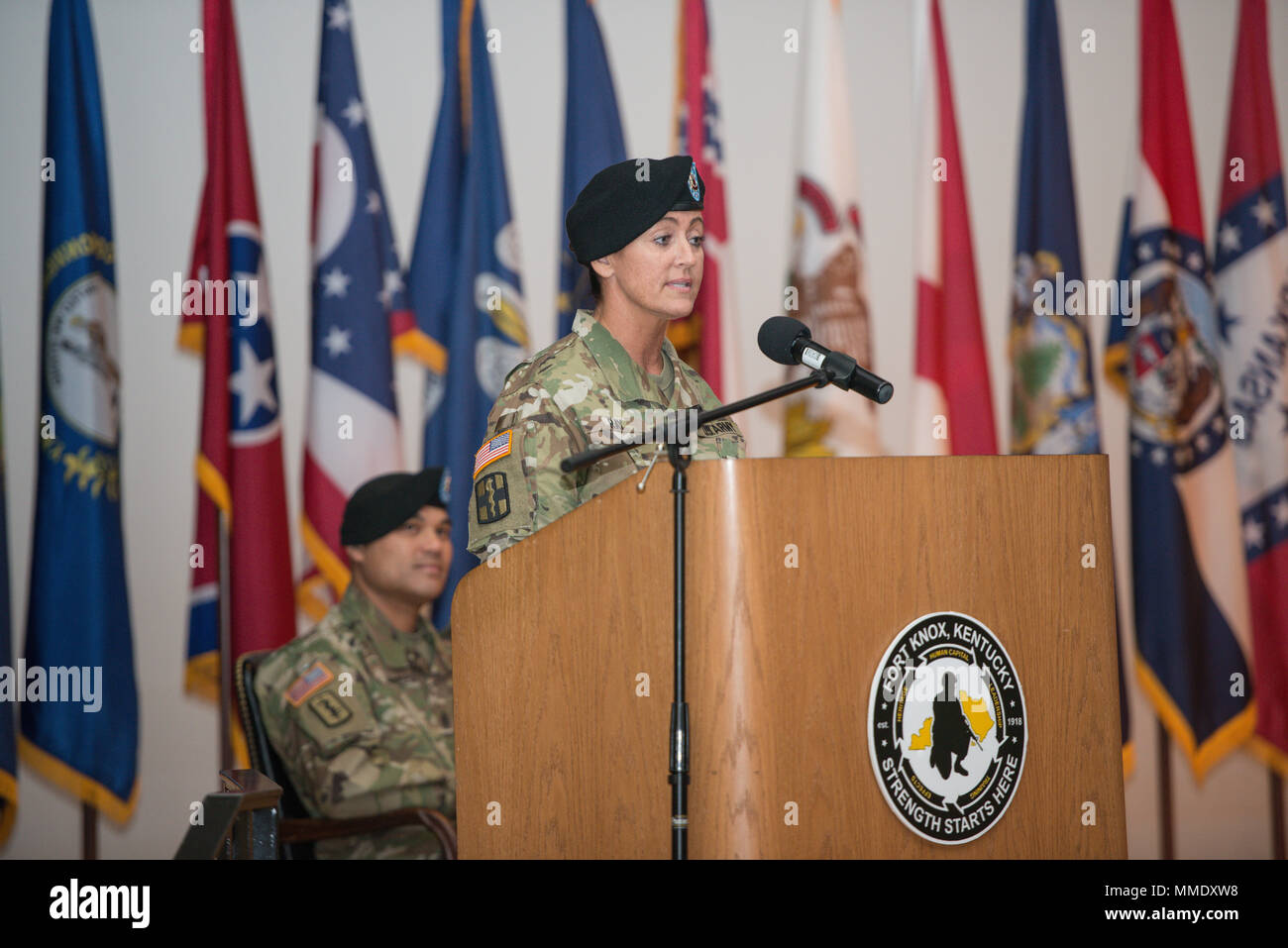 CSM Janell Ray addresses the audience during the USA MEDDAC Change of ...