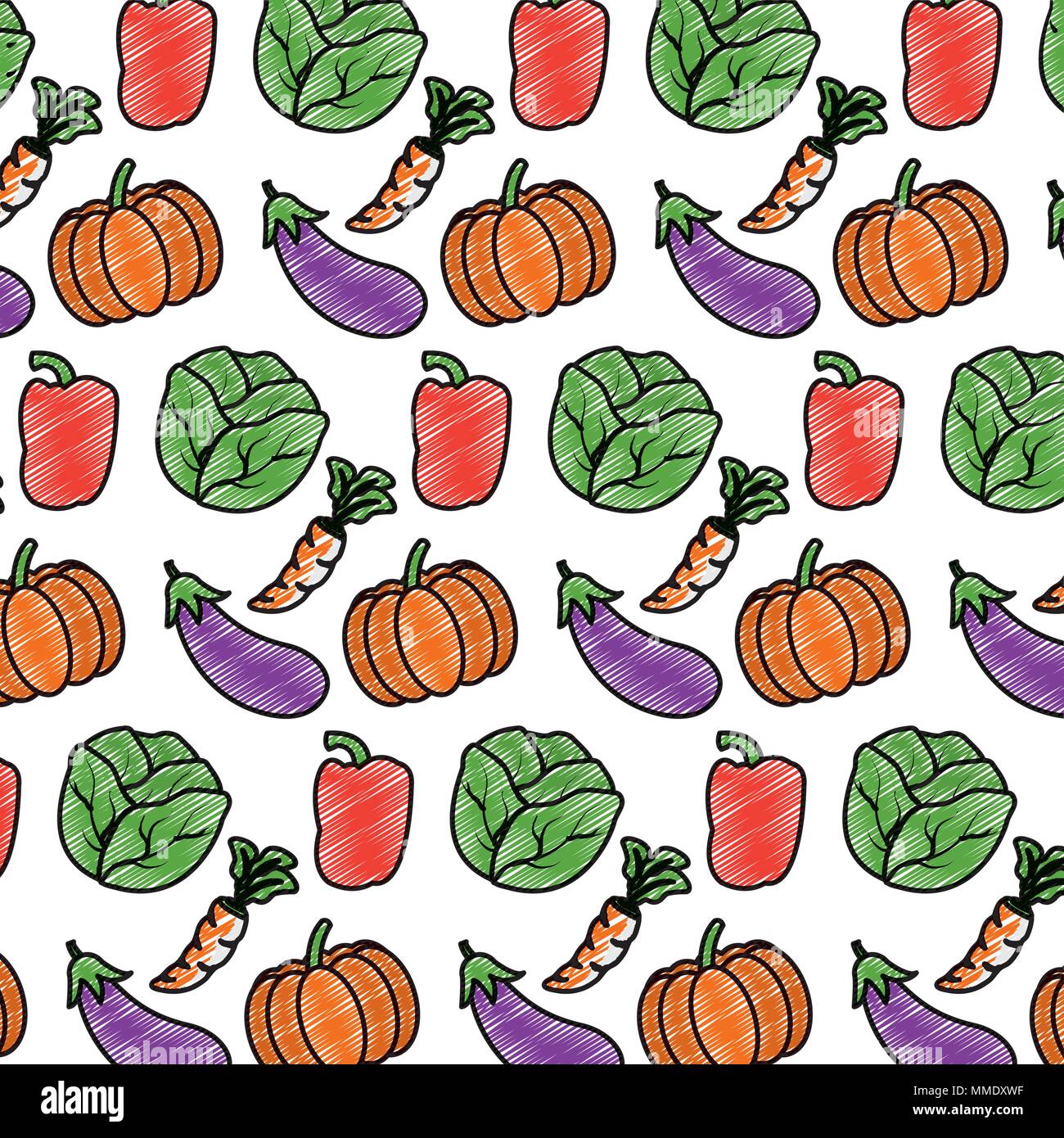 doodle organic vegetables natural food background Stock Vector Image ...