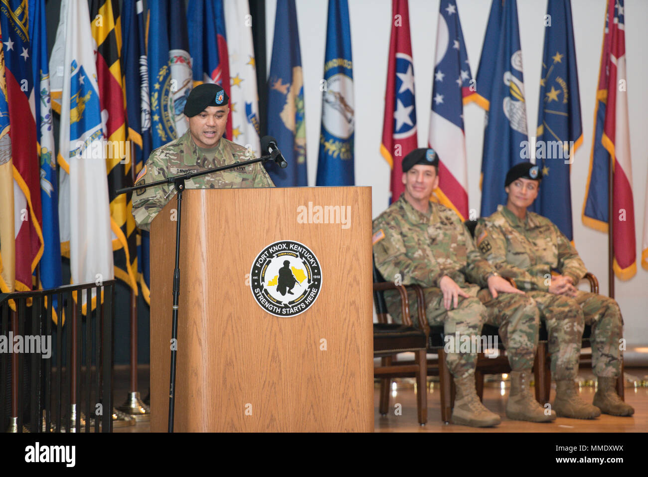CSM Art Santos addresses the audience during the USA MEDDAC Change of ...