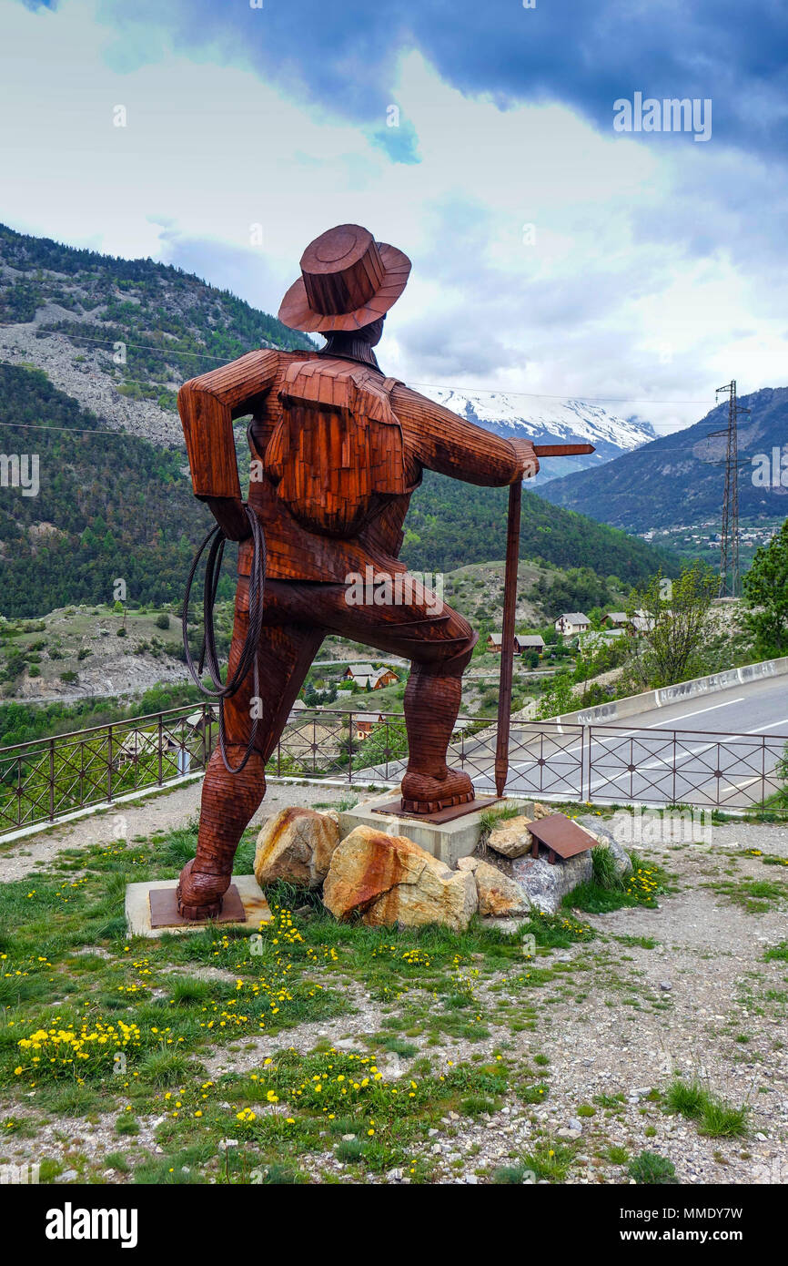 Iron statue of Edward Whymper, UK mountaineer, by artist Christian ...