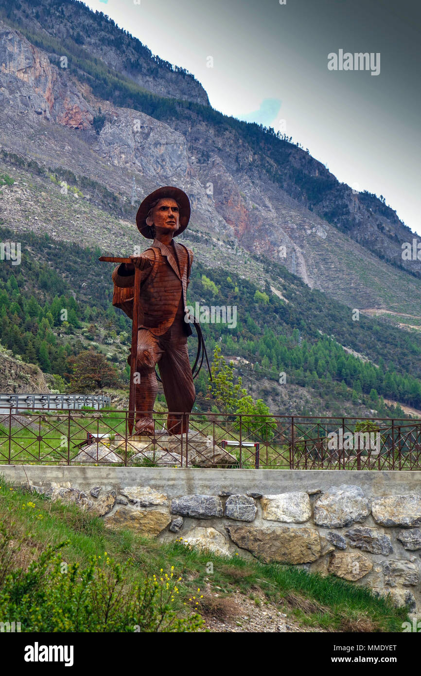 Iron statue of Edward Whymper, UK mountaineer, by artist Christian ...