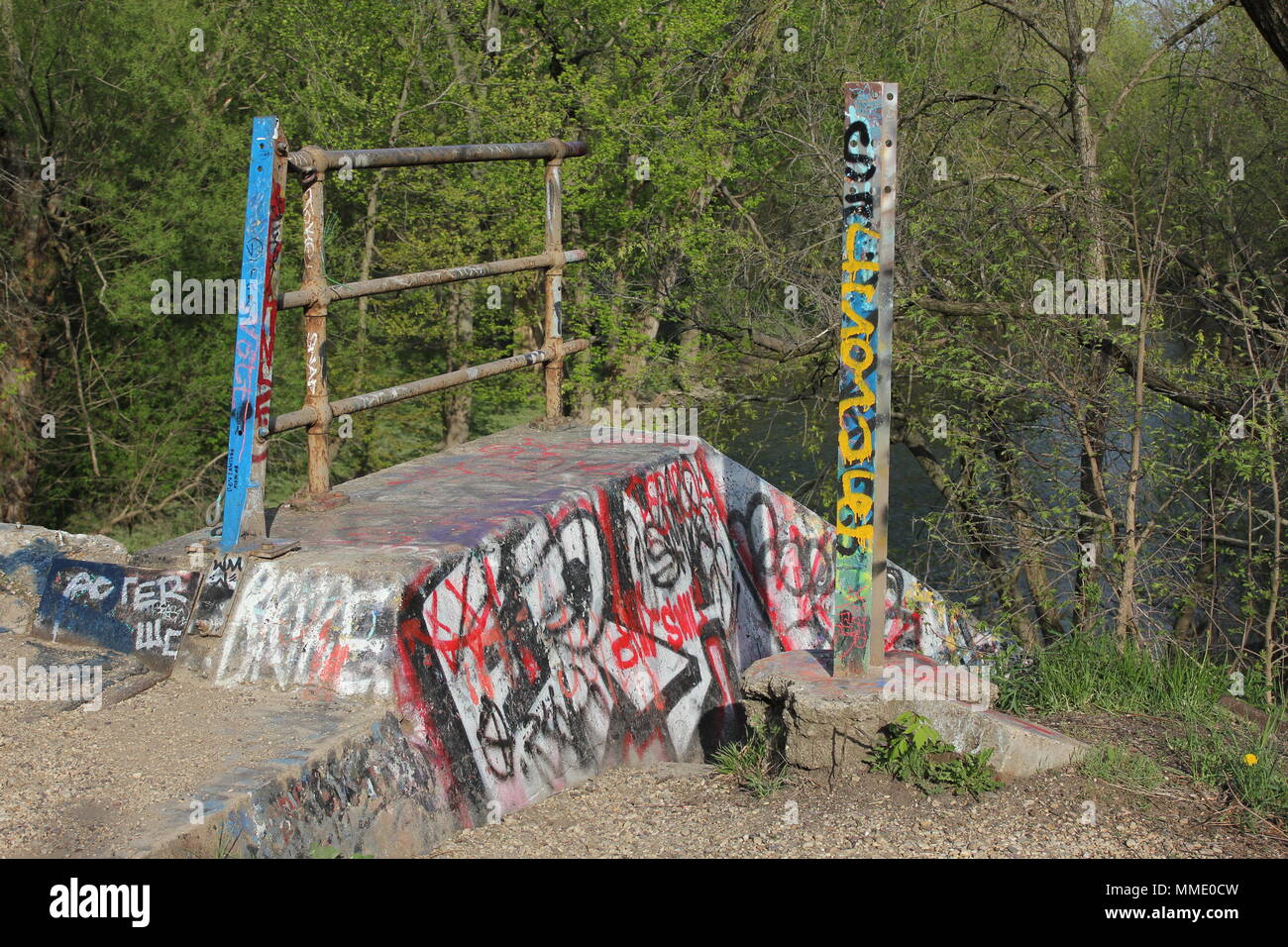 Graffiti spray-painted on The Graffiti Bridge at La Bragh woods in an ...