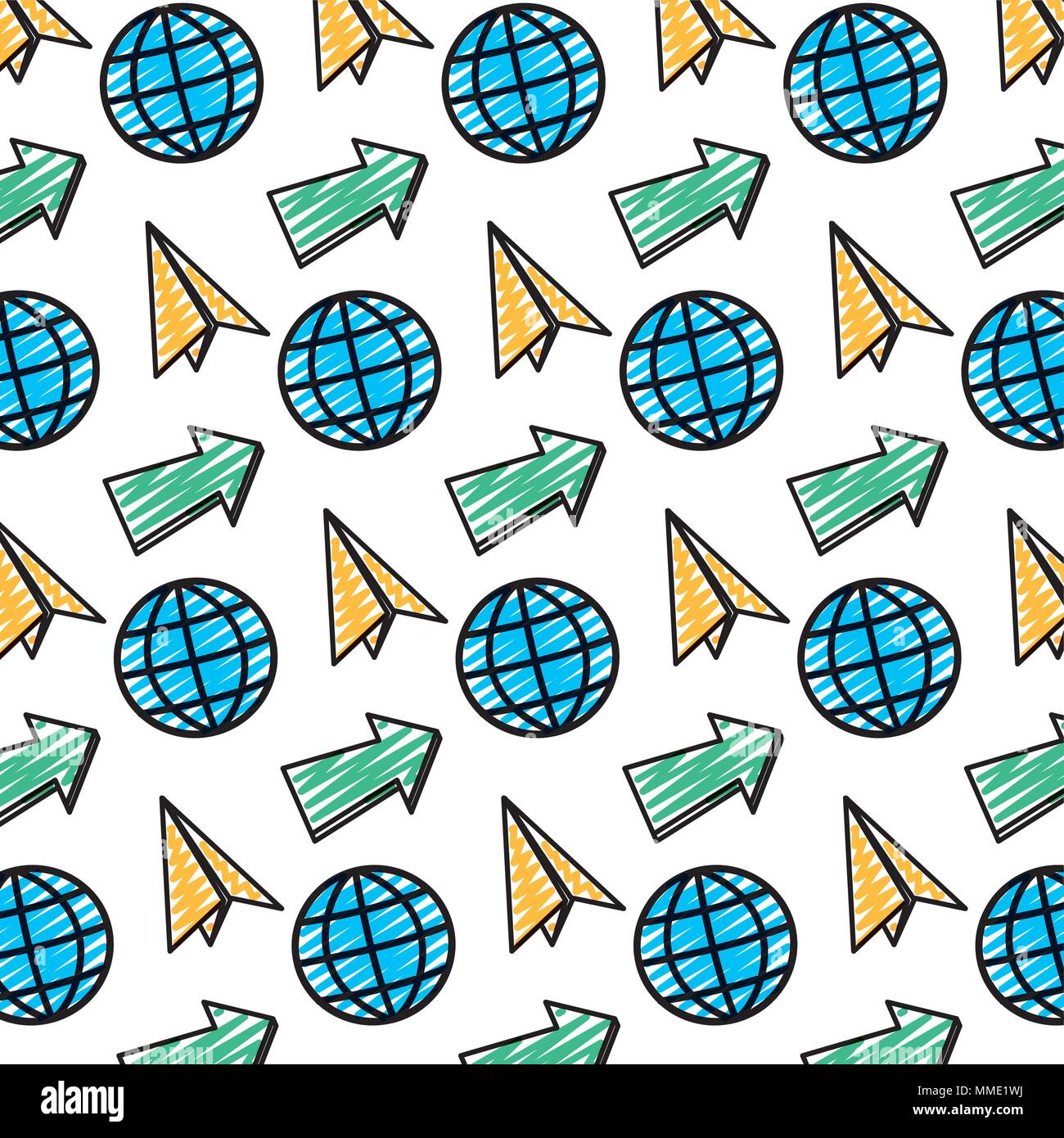 doodle global connection with paper plane and arrow background Stock ...