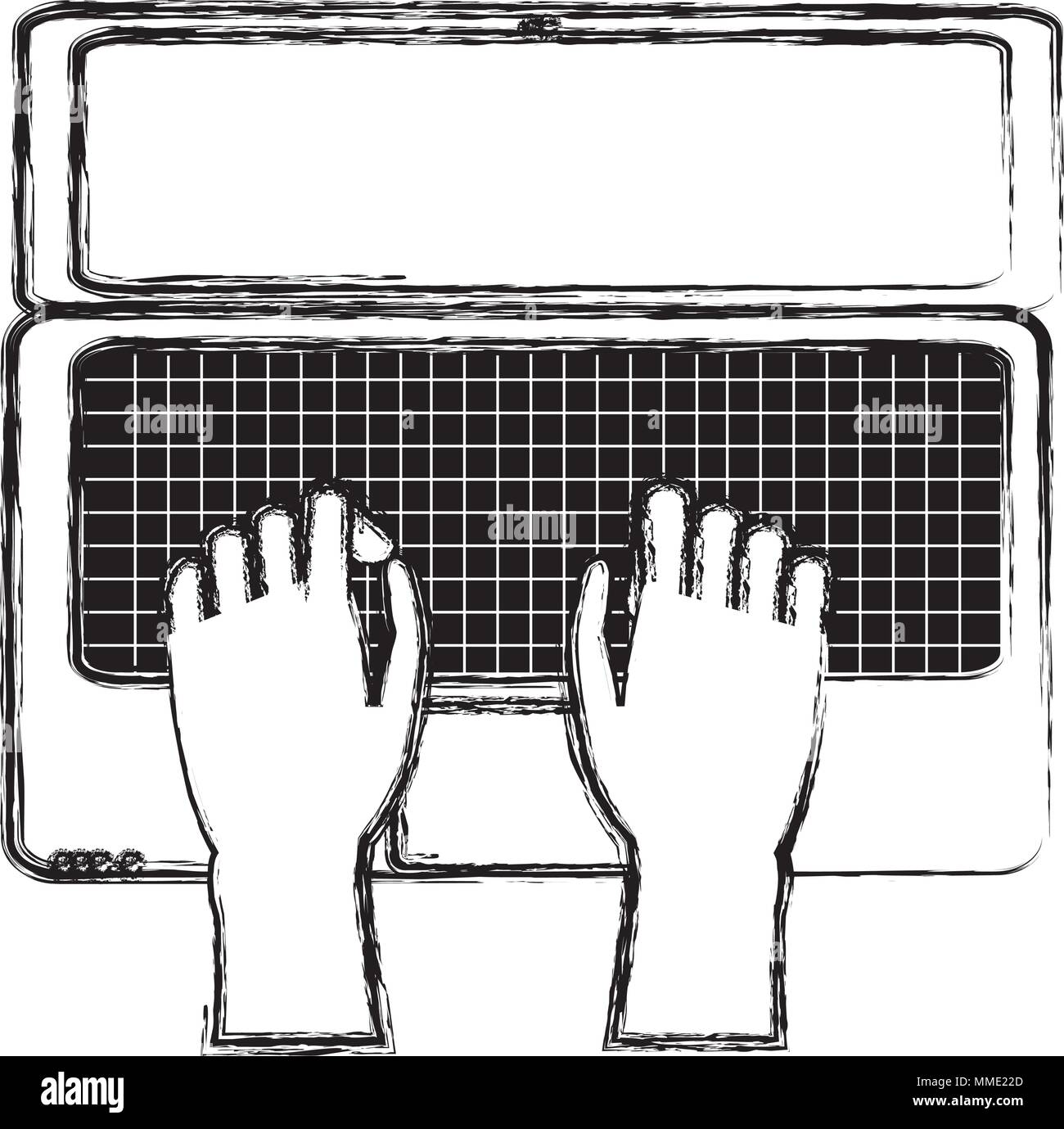 grunge hands with electronic screen laptop technology Stock Vector ...