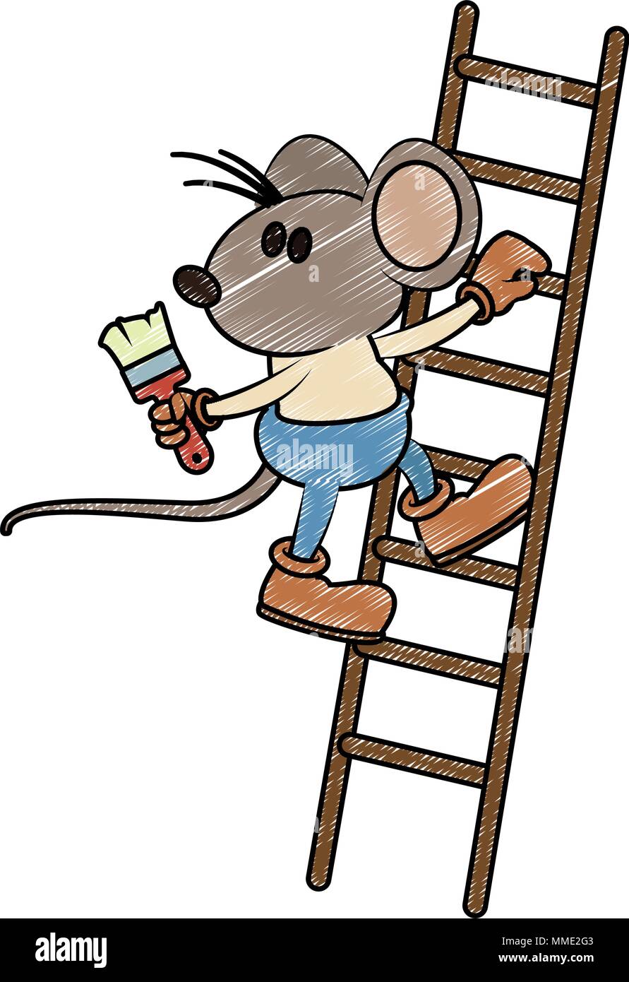 Worker mouse up the stairs scribble Stock Vector Image & Art - Alamy