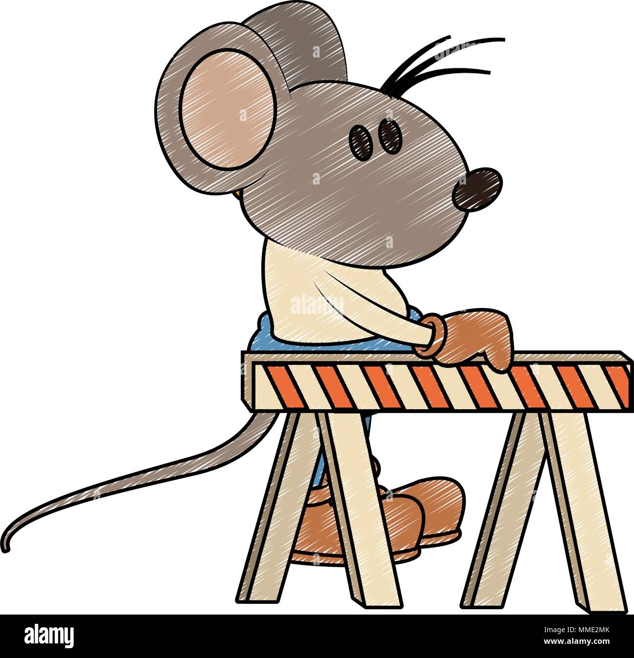 Worker mouse with construction barrier scribble Stock Vector Image ...
