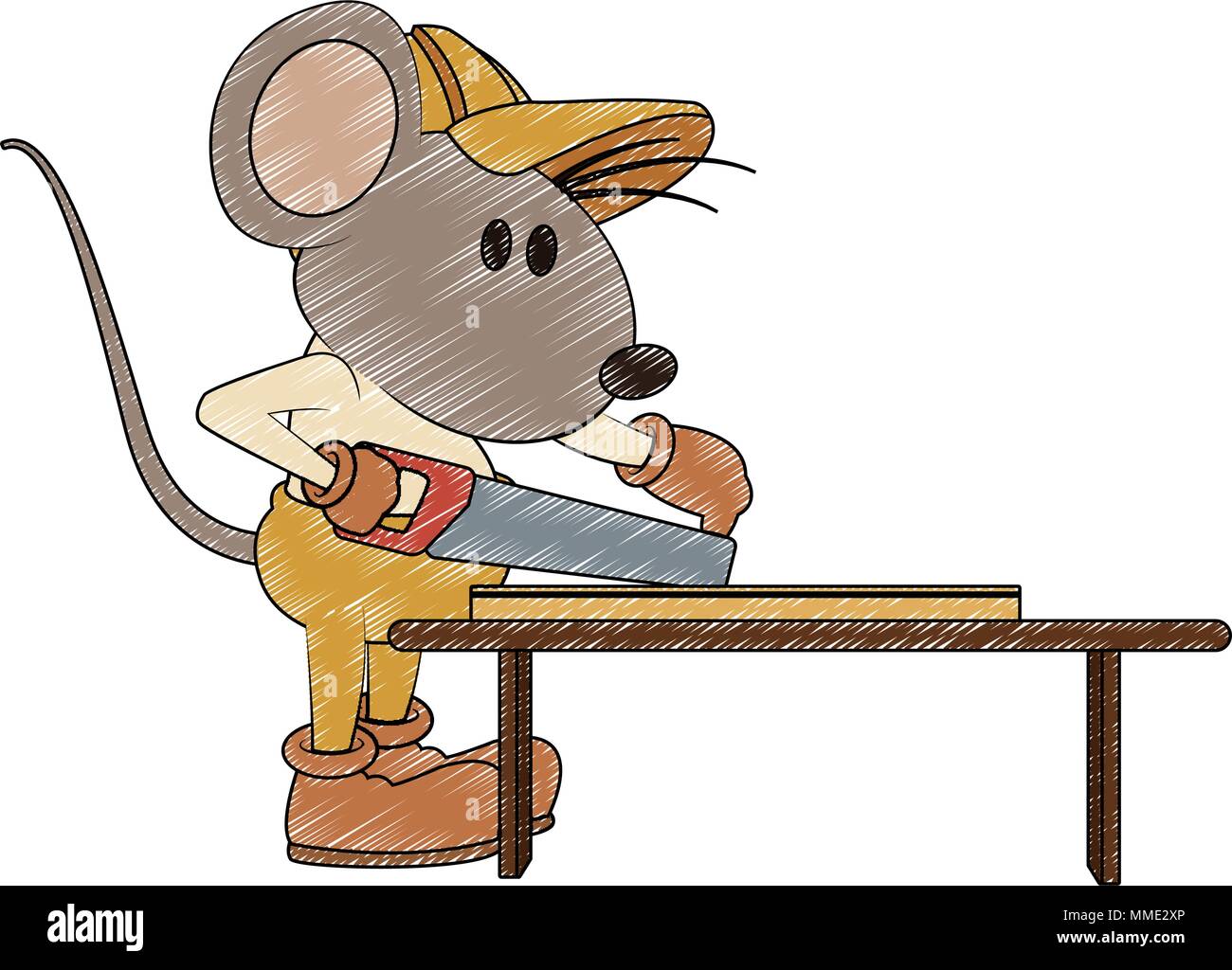 Worker mouse cutting wood with saw scribble Stock Vector Image & Art ...