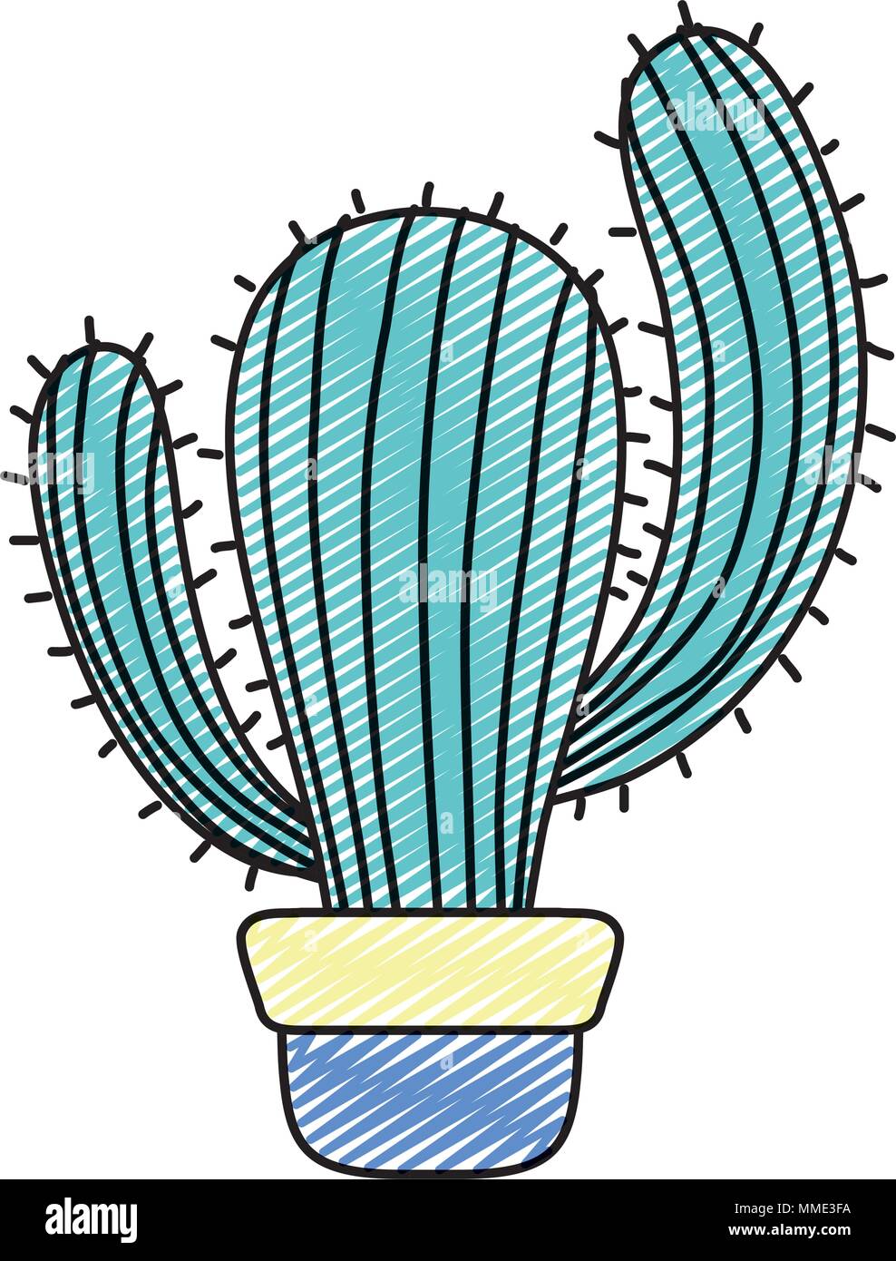doodle nature desert cactus plant inside flowerpot Stock Vector Image ...