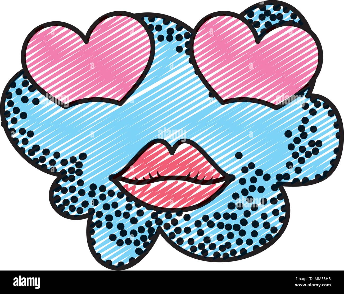doodle kawaii love cloud with cute lips Stock Vector Image & Art - Alamy