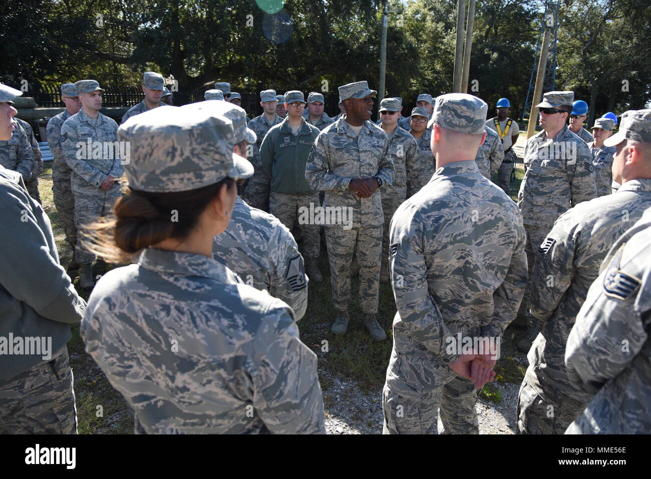 Chief Master Sgt. of the Air Force Kaleth O. Wright visits with Airmen in the 85th Engineering ...