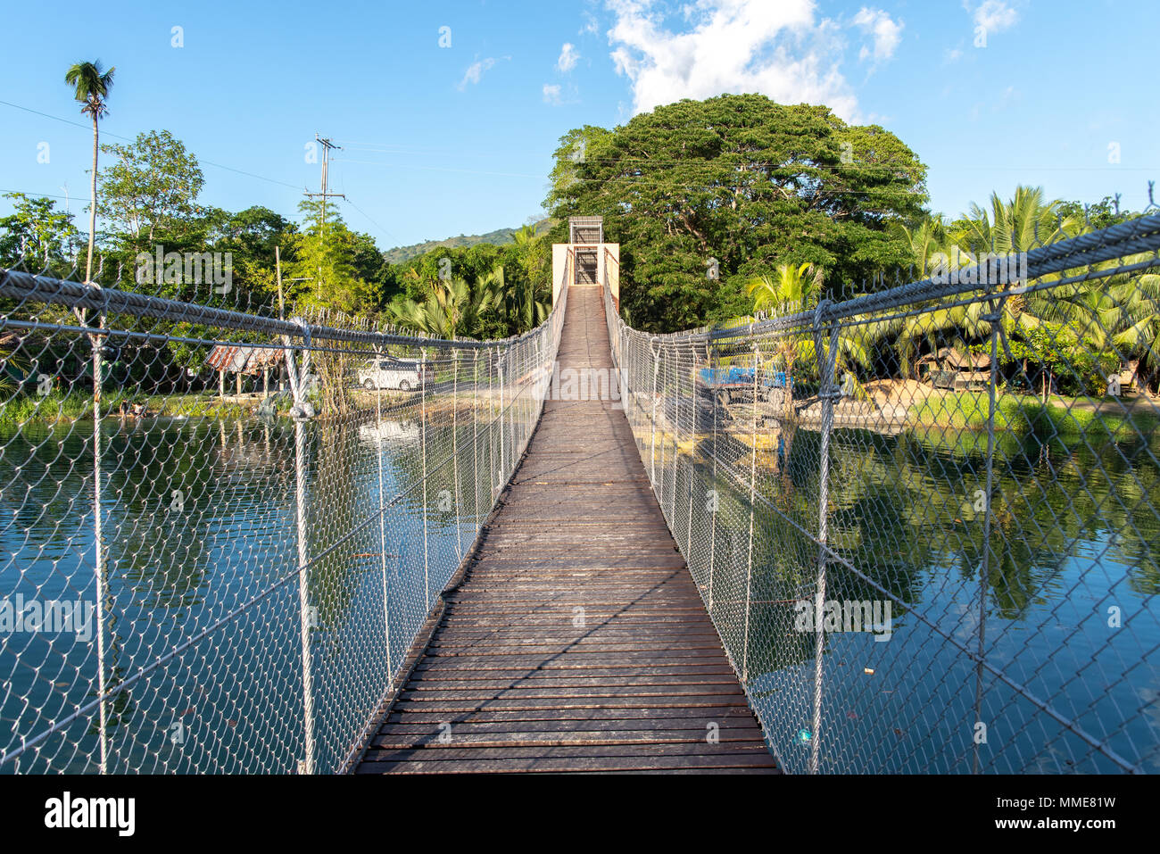 hanging bridge at loboc river , Bohol island , Philippines Stock Photo ...