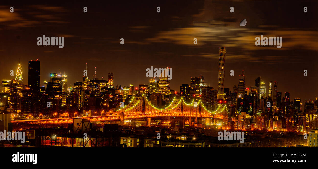 BROOKLYN, NEW YORK, MAR 27, 2018: Queensboro Bridge seen at night with ...