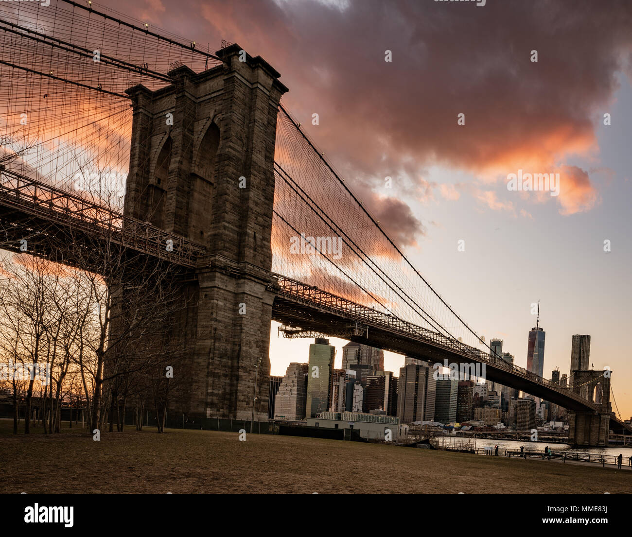 BROOKLYN, NEW YORK, MAR 27, 2018: Brooklyn Bridge, seen from Dumbo Park ...
