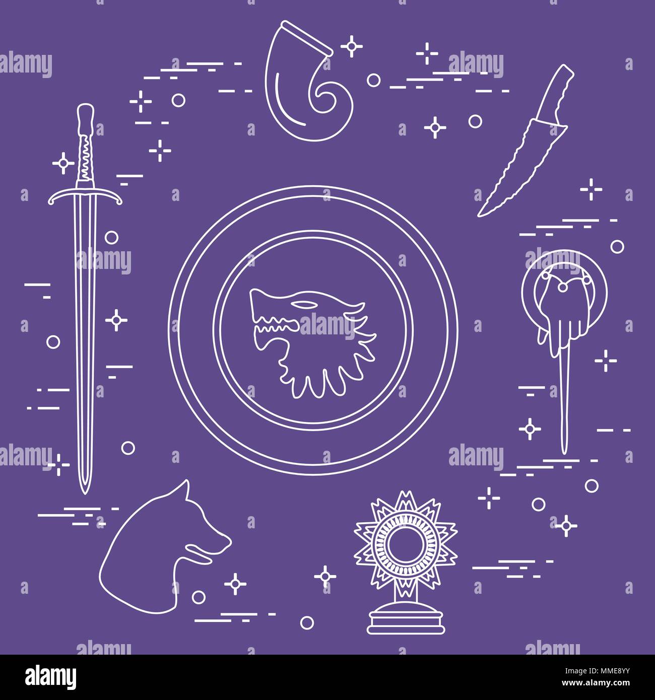 Symbols of the popular fantasy television series. Art and cinema theme ...