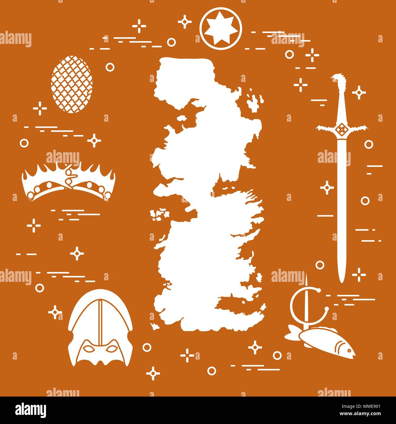 Symbols of the popular fantasy television series. Art and cinema theme ...