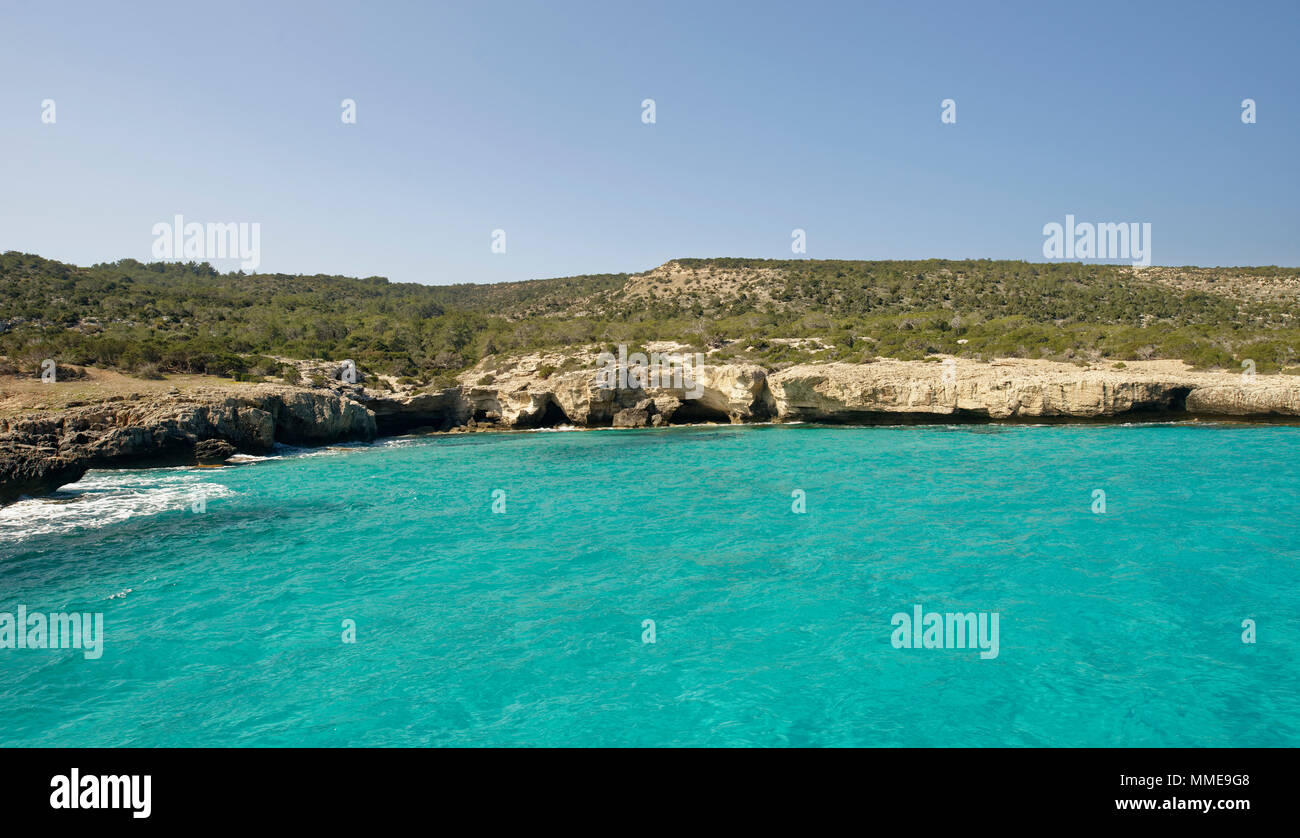 Blue Lagoon, Akamas Coast beyond Aphrodite's Baths, Cyprus Stock Photo ...