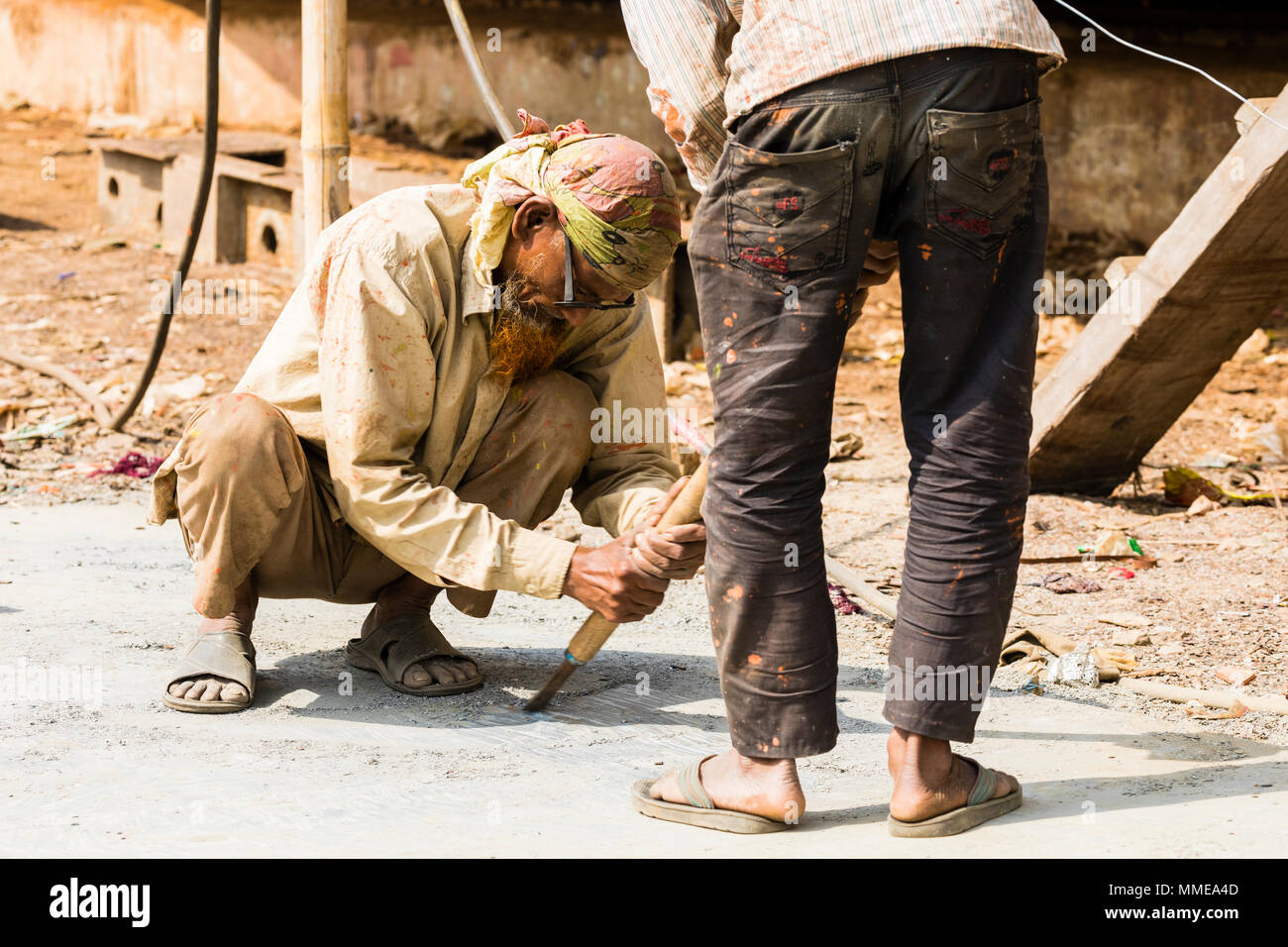 Dhaka, Bangladesh, February 24 2017: Workers at a shipyard in Dhaka ...