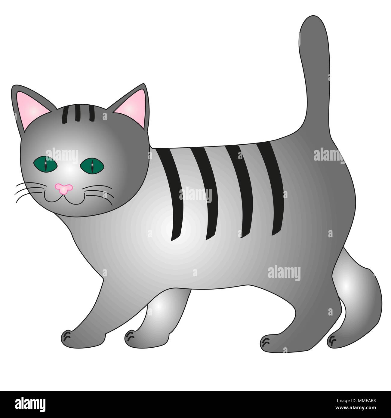 Cartoon funny gray kitten isolated by white background Stock Vector ...