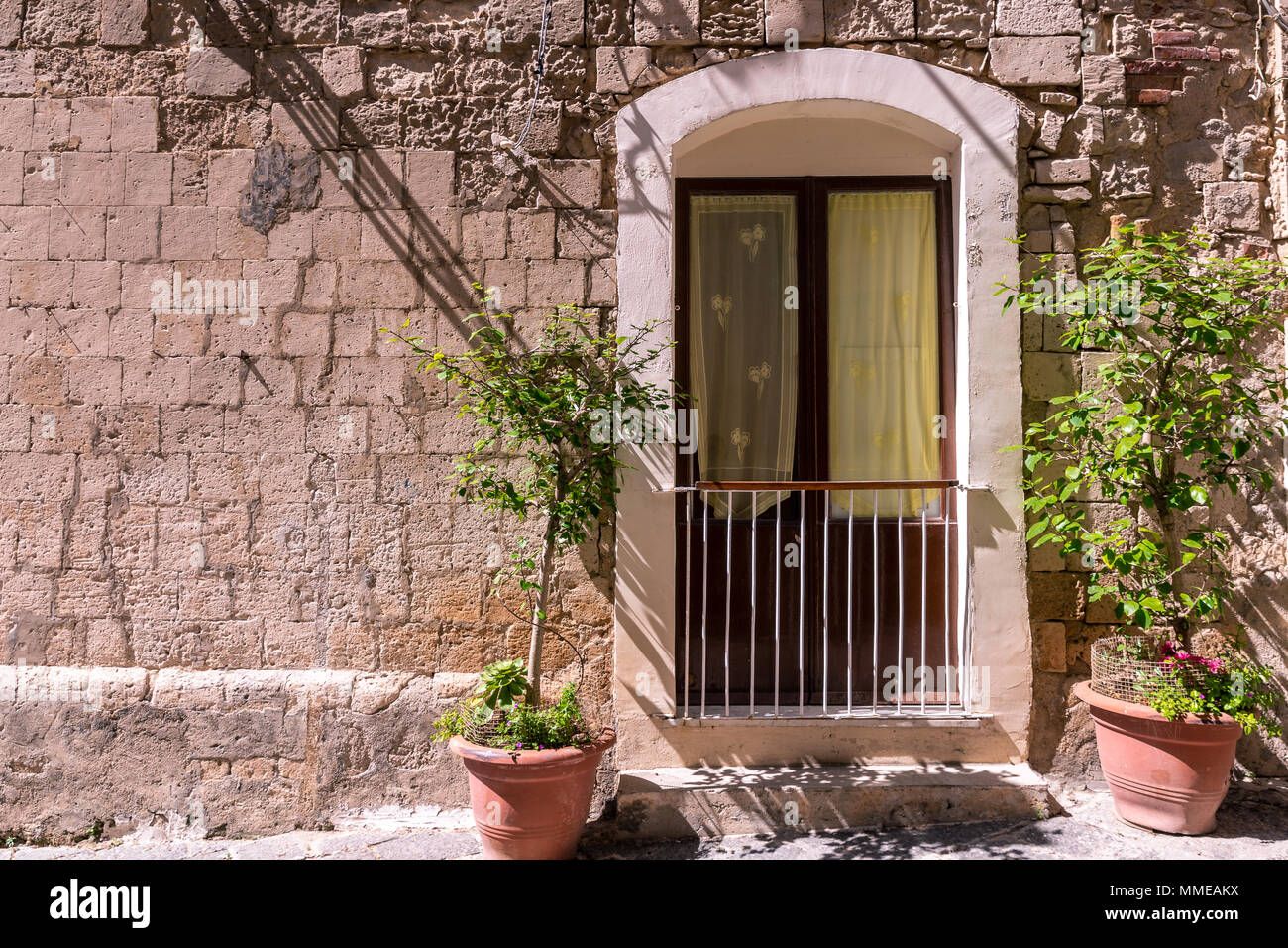 the window with the railing on stone wall, for background Stock Photo ...