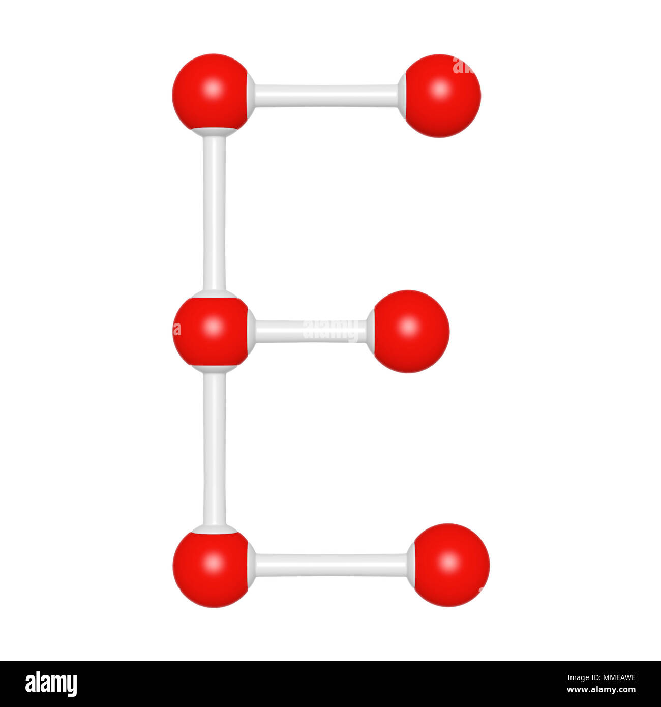 Molecule structure like capital letter E on white background, 3D ...